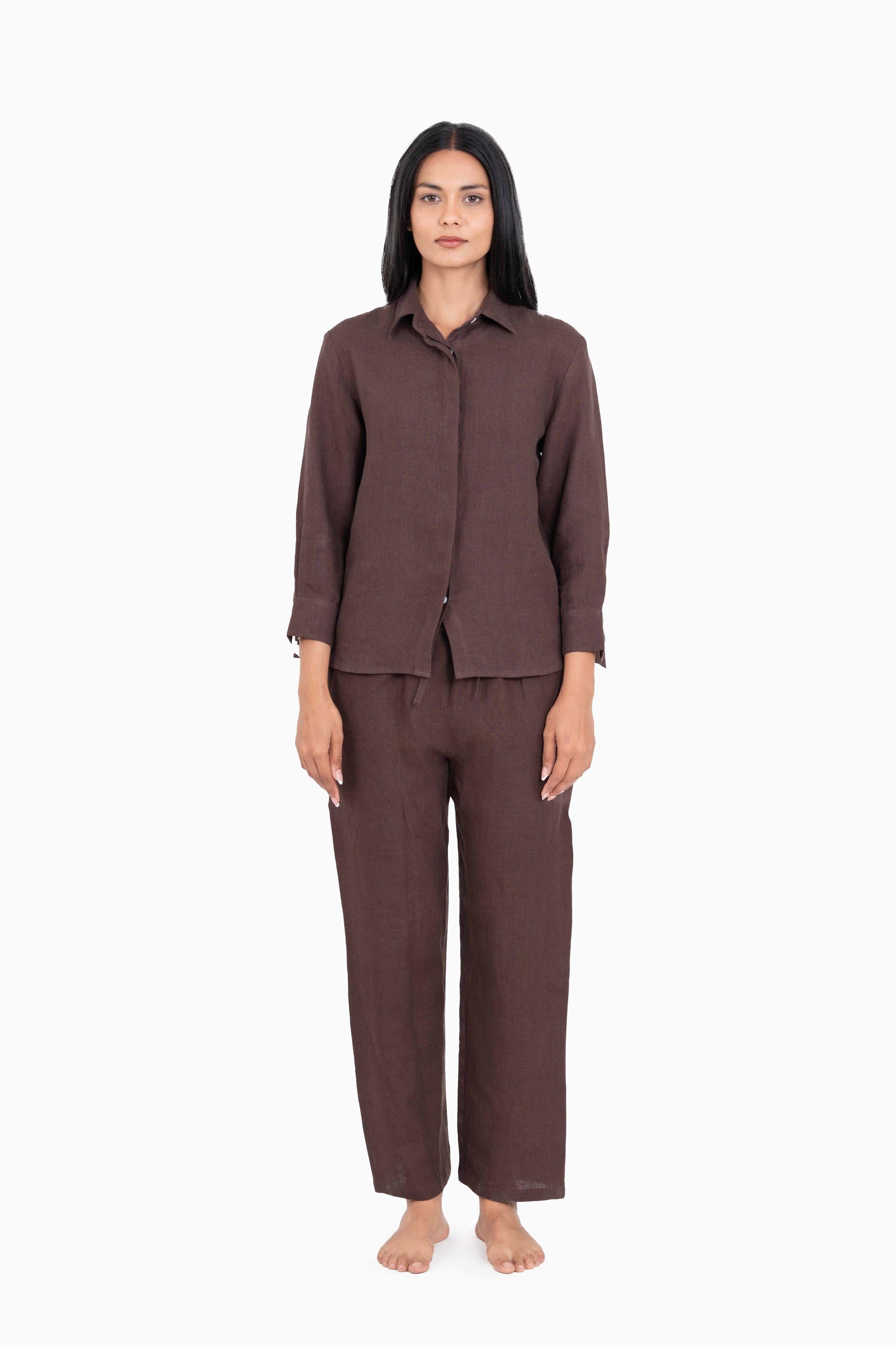 Buy Linen Sheryl Co-ord Set in Brown Bean Online – Live Linen